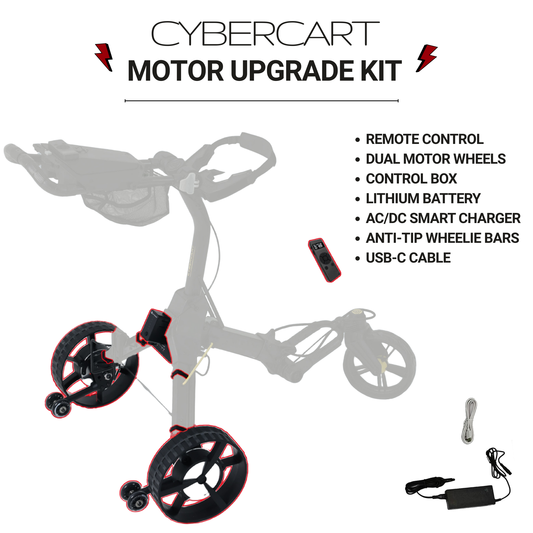 Cybercart Motor Upgrade Kit - Electrify your Push+ Cart with Remote ...